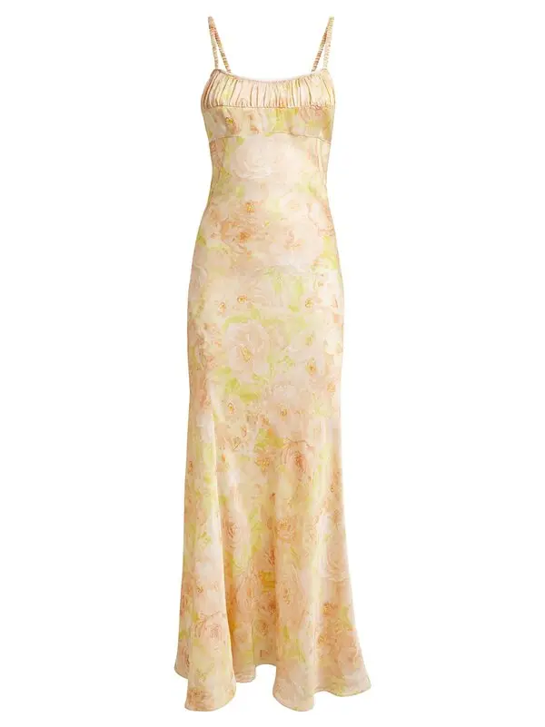 Sandro Satin Floral Maxi Dress - Pink