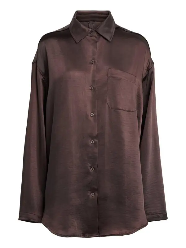 SKIMS Satin Oversized Shirt - Brown