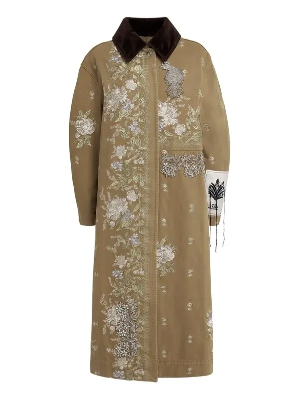 Erdem Denim-crystal Embroidered Overcoat - Yellow