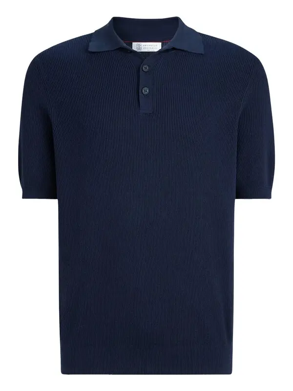 Brunello Cucinelli Cotton Rib-knit Polo Shirt - Blue