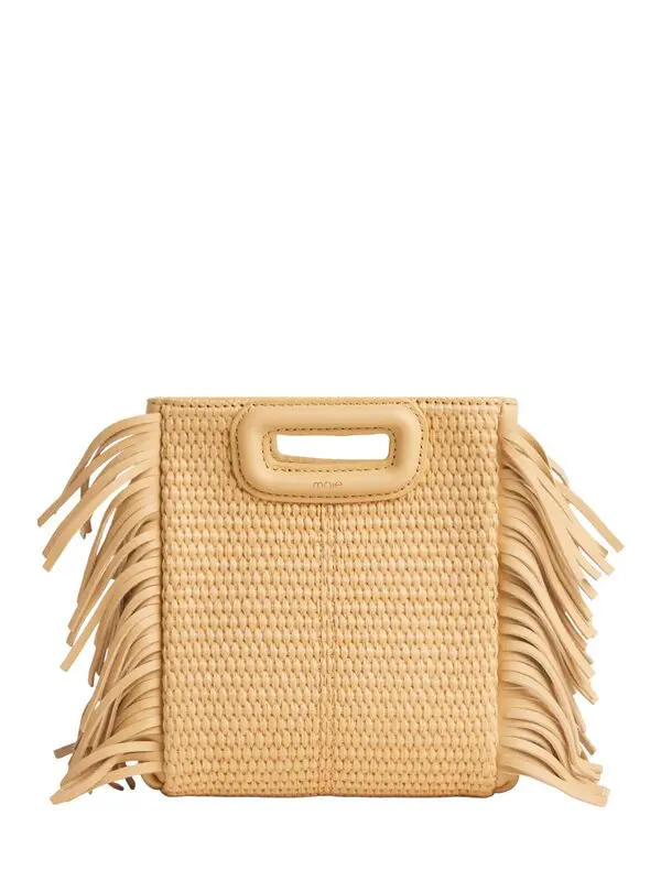 Maje Mini Raffia-effect Top Handle Bag - Beige