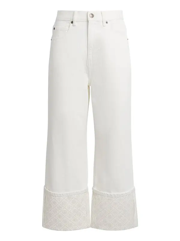 Tory Burch Contrast-cuff Cropped Straight Jeans - White