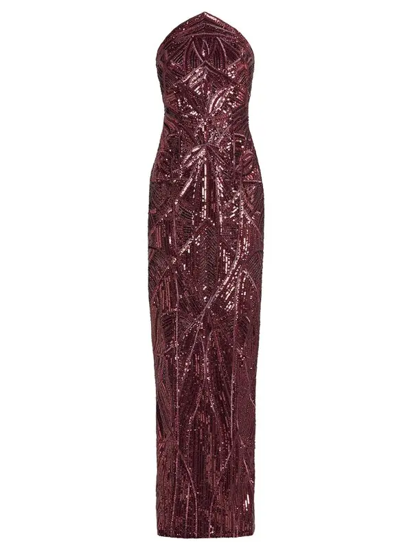 Pamella Roland Embellished Strapless Gown - Burgundy