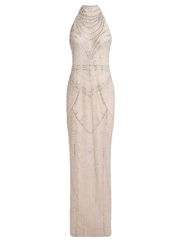 Pamella Roland Embellished Halterneck Gown - Silver