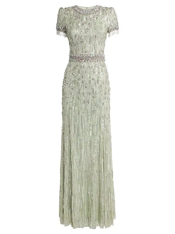 Jenny Packham Embellished Roxy Tulle Gown - Green