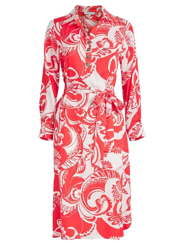 Melissa Odabash Belted Layla Midi Shirt Dress - Red