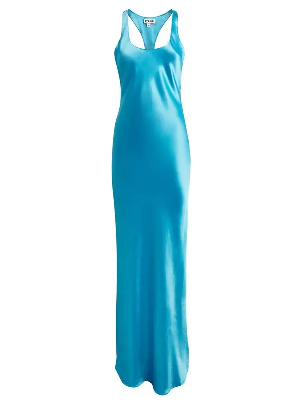Staud Satin Racerback Maxi Dress - Blue
