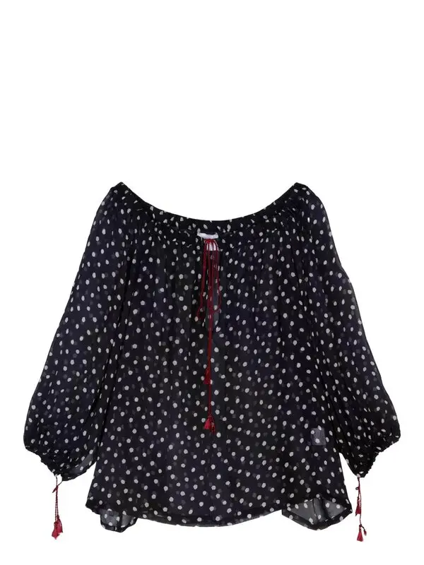 MERCI Polka Dot Print Sheer Blouse - Blue
