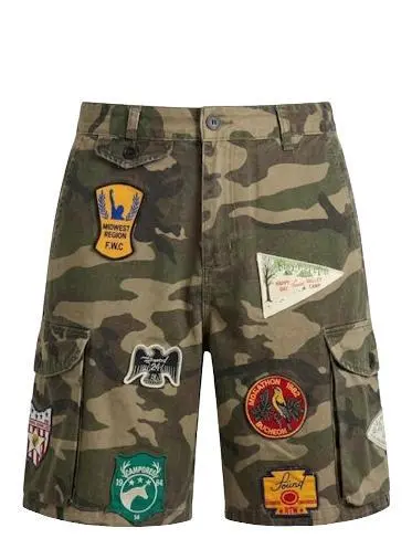 FOUND Camo Patchwork Cargo Shorts - Woodland Camo