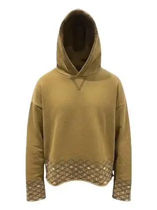 FOUND Embroidered Border Hoodie - Dark Olive