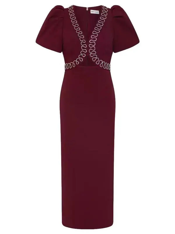 Rebecca Vallance Cava Puff-sleeves Embellished Midi Dress - Red