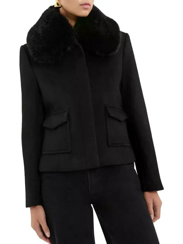 Rebecca Vallance Fur Collar Cropped Coat - Black