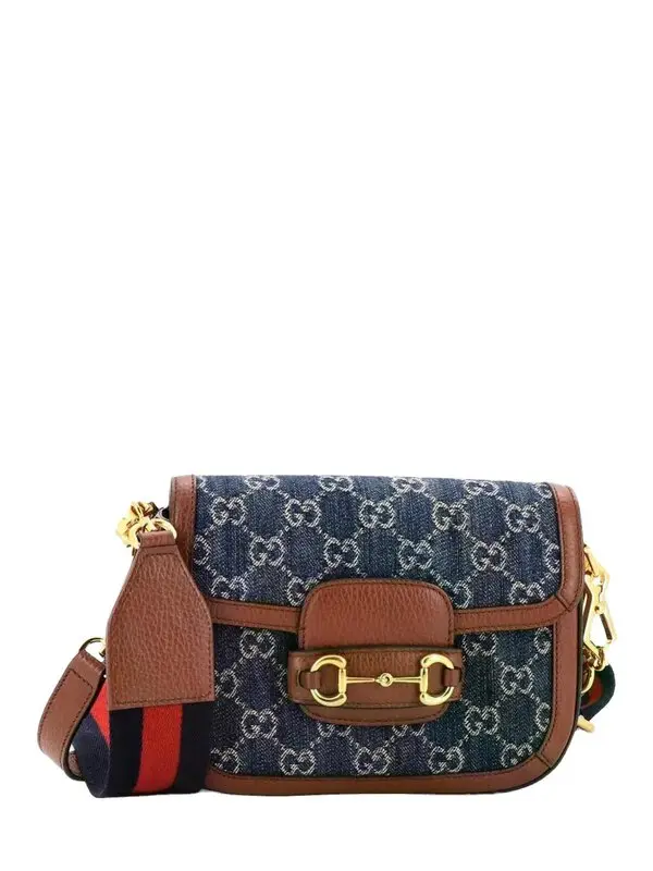 Gucci Horsebit 1955 Gg Denim Mini Shoulder Bag - Blue