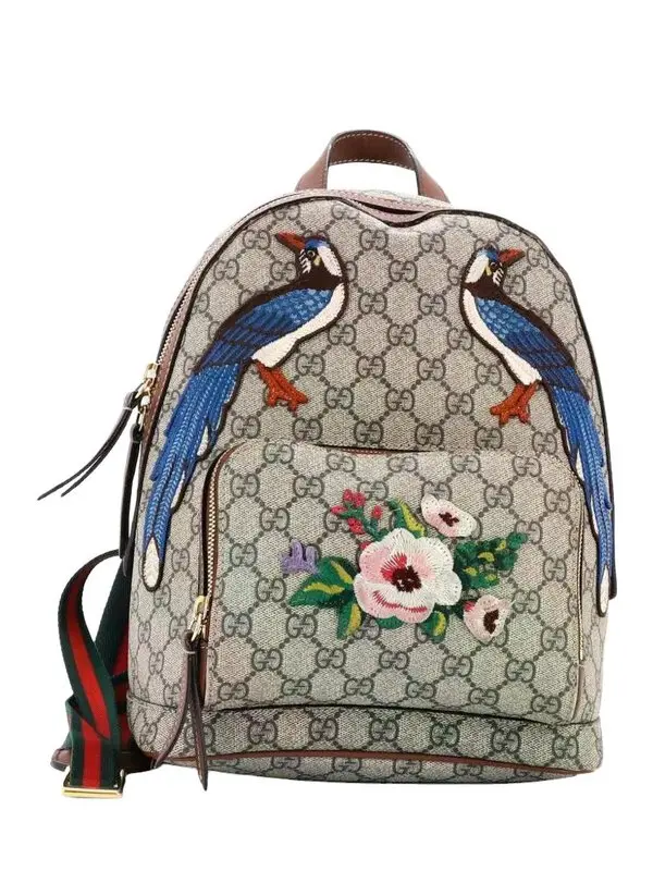 Gucci Zip Pocket Embroidered Gg Coated Canvas Small Backpack - Brown