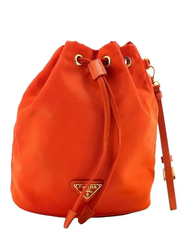 Prada Drawstring Tessuto Small Bucket Bag - Orange