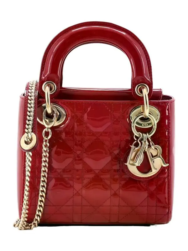 Dior Lady Chain Bag Cannage Quilt Patent Mini Satchel - Red