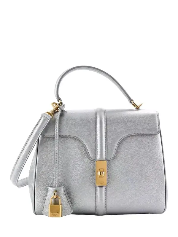 Celine 16 Top Handle Bag Grained Calfskin Small Satchel - Silver