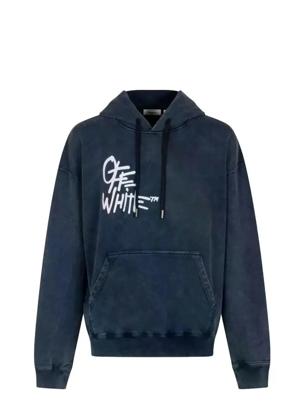Off-White Acid-wash Logo-print Hoodie - Blue