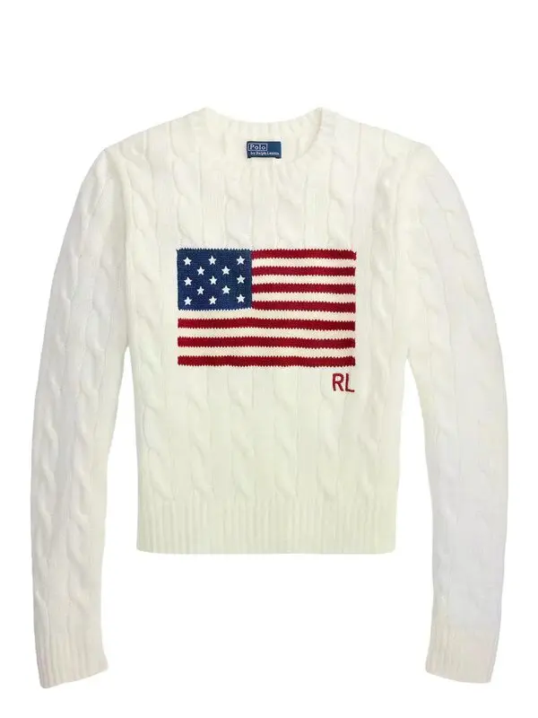Polo Ralph Lauren Cable-knit Flag Sweater - White