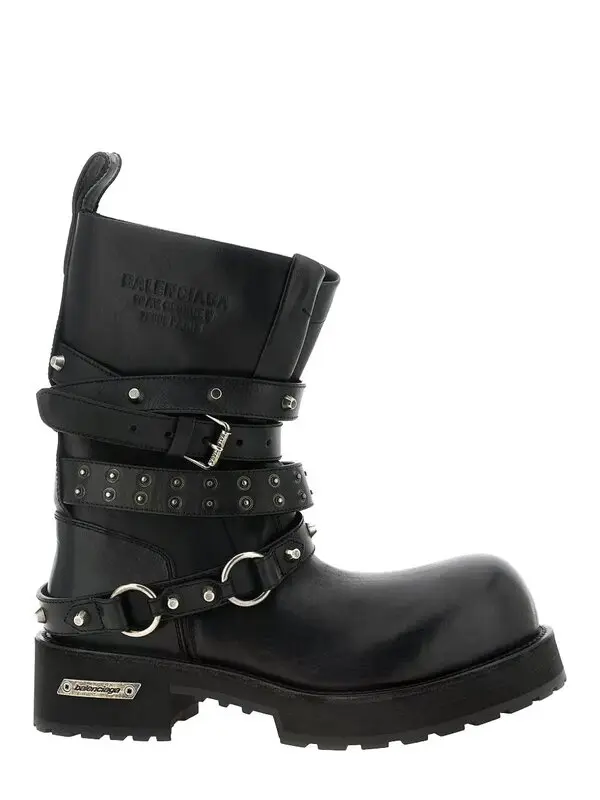 Balenciaga Venom City Leather Biker Boots - Black