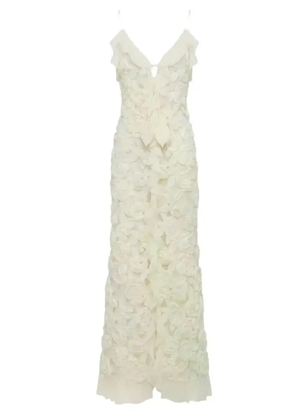 NISSA Floral-appliqué Dress - Neutrals