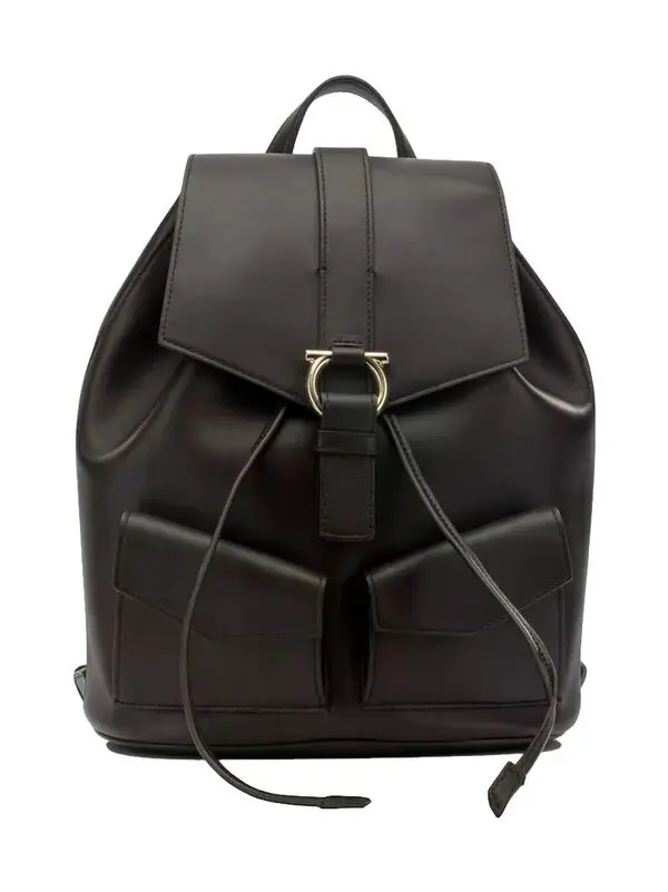FERRAGAMO Gancini Plaque Leather Backpack - Brown