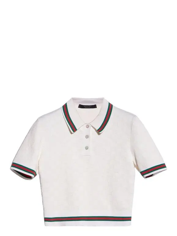 Gucci Gg Extra Fine Cotton Viscose Jacquard Polo Shirt - White