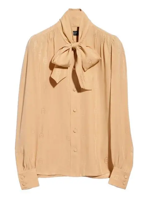 Gucci Interlocking G Chain Silk Jacquard Shirt - Beige