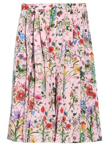 Gucci Printed Silk Pleated Midi Skirt - Pink