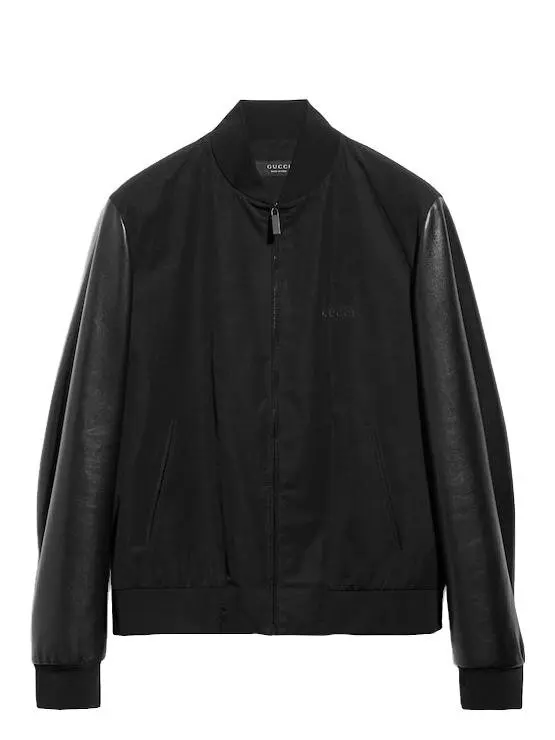 Gucci Fabric Bomber Jacket With Nappa Sleeves - Black