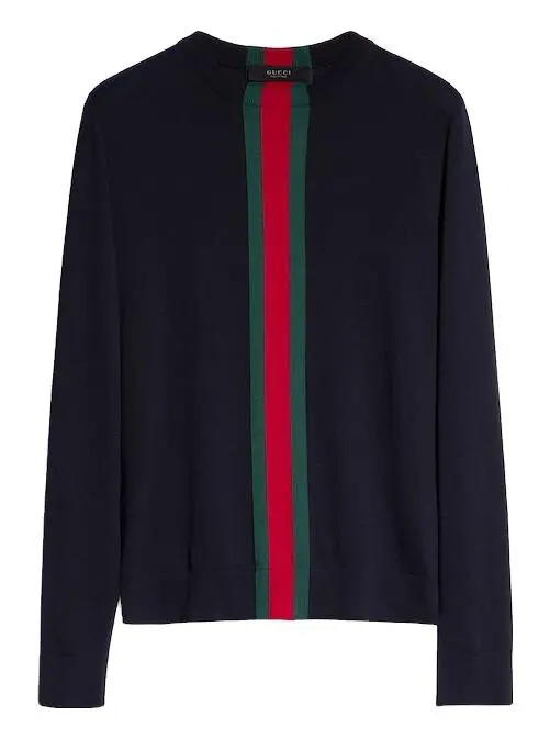 Gucci Knit Cotton Sweater With Web Intarsia - Blue
