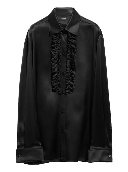Gucci Silk Satin Shirt With Rouches - Black