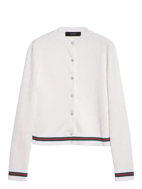 Gucci Gg Jacquard Cotton Viscose Cardigan - White