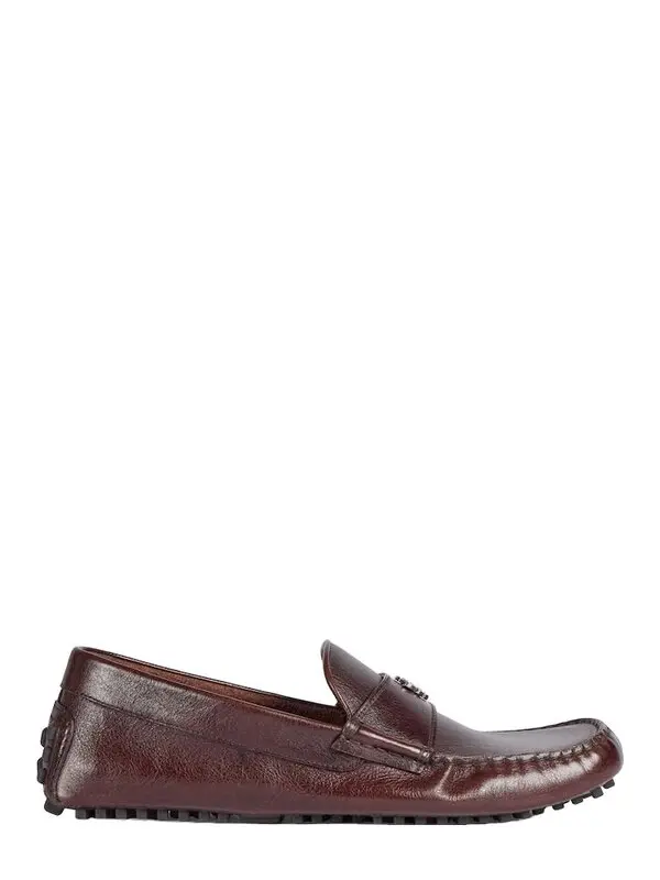 Gucci Crest Leather Driver Loafer - Brown
