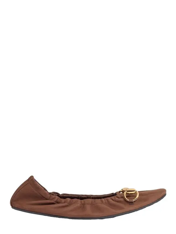 Gucci Prima Ballet Flat In Soft Nubuck With Horsebit Detail - Brown