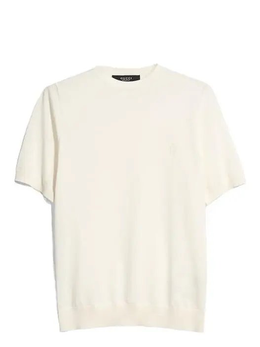Gucci Fine Wool Crewneck Sweater With Crest Embroidery - White