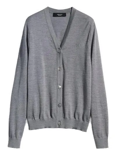 Gucci Fine Wool Cardigan With Crest Embroidery - Black