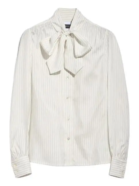 Gucci Pinstripe Silk Shirt With Bow - White