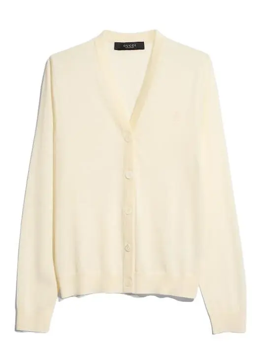 Gucci Fine Wool Cardigan With Embroidery - White