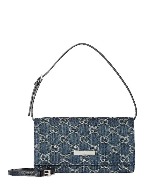 Gucci Small Pouch With Strap And Plaque - Blue