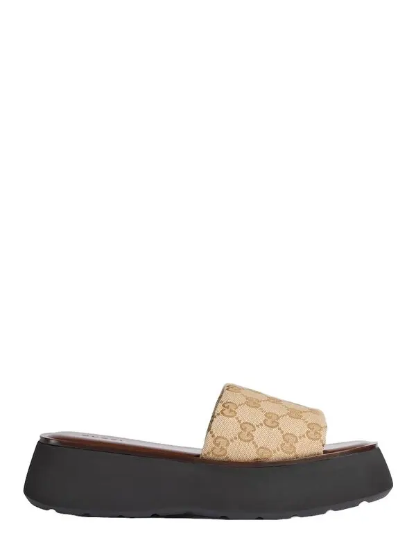 Gucci Gg Canvas Flatform Slide Sandal - Beige
