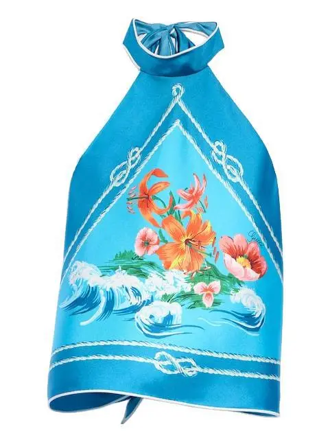 Gucci Printed Silk Twill Halter-neck Top - Blue