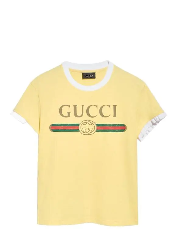 Gucci Cotton Jersey T-shirt With Web Interlocking G Print - Yellow