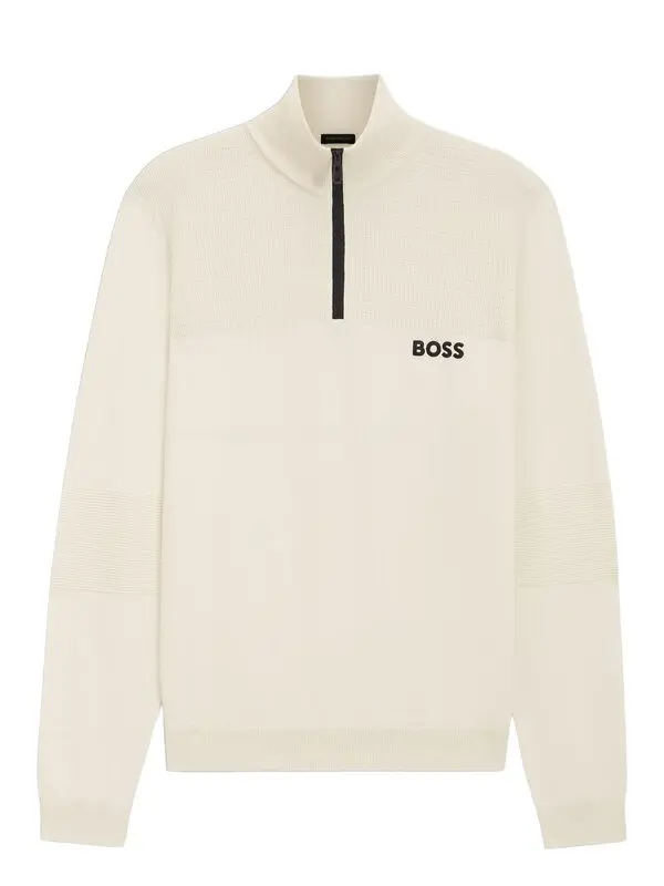 BOSS Zip-neck Cotton-blend Sweater - White