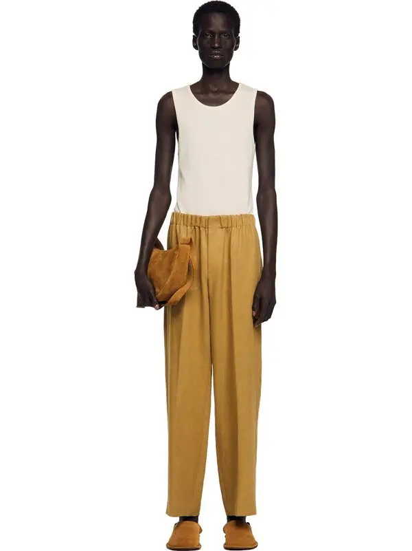Sandro Wide-leg Linen Trousers - Nut