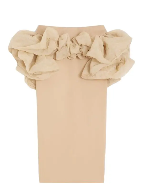 Max Mara Viscose Jersey Midi Skirt With Ruffles - Camel