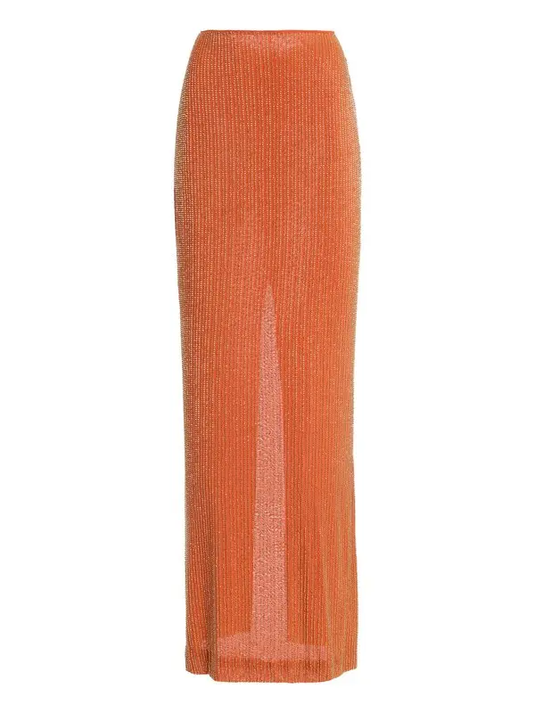 DE LA VALI La Isla Palma Beaded Knit Maxi Skirt - Orange