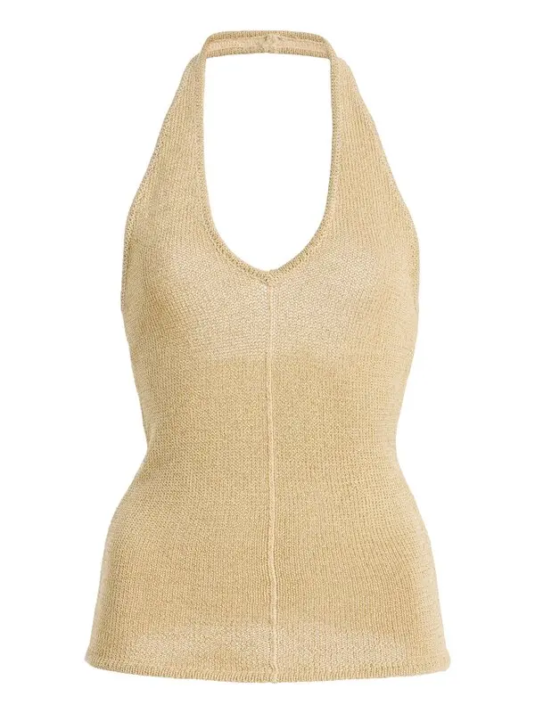 ZULU & ZEPHYR La Isla Lurex Knit Halter Top - Gold