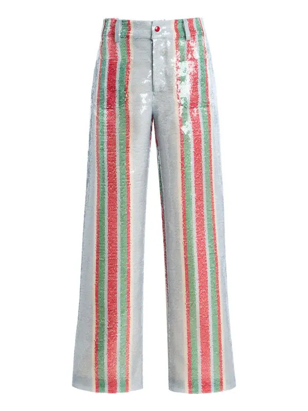 La Veste Pippi" Sequined Striped Straight-leg Trousers - Blue