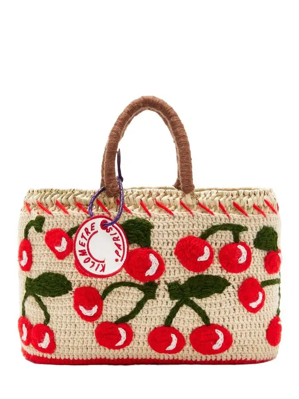 Kilometre Paris La Isla Mon Cherry Raffia Tote Bag - Multi